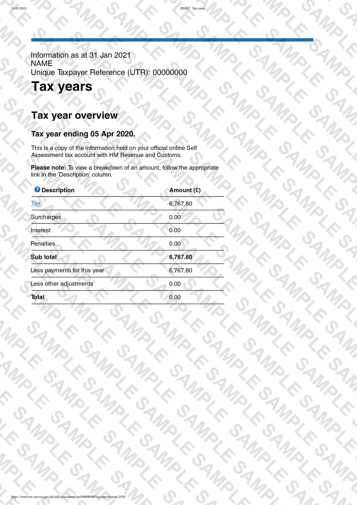 SA302 & Tax Overview Prices and Samples