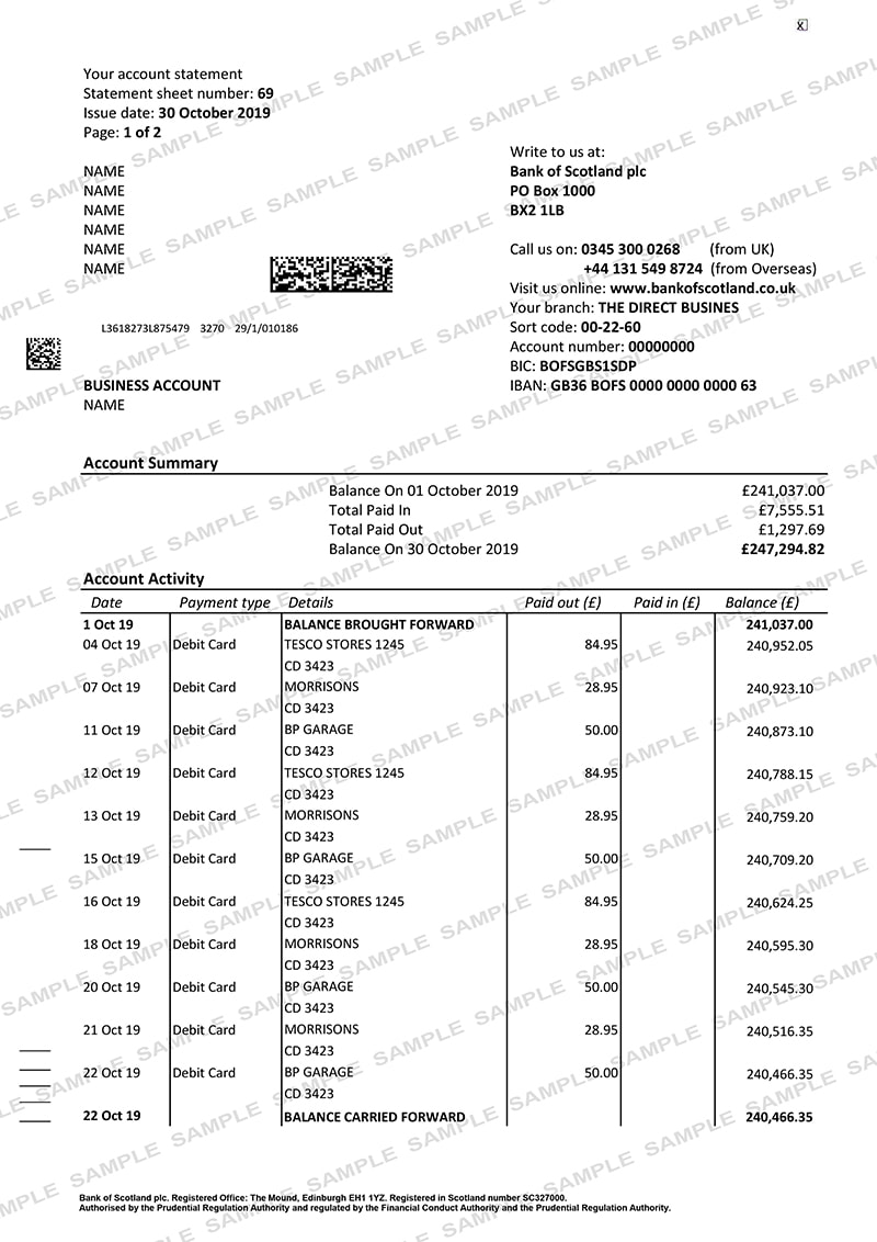 Bank Statements Prices & Samples